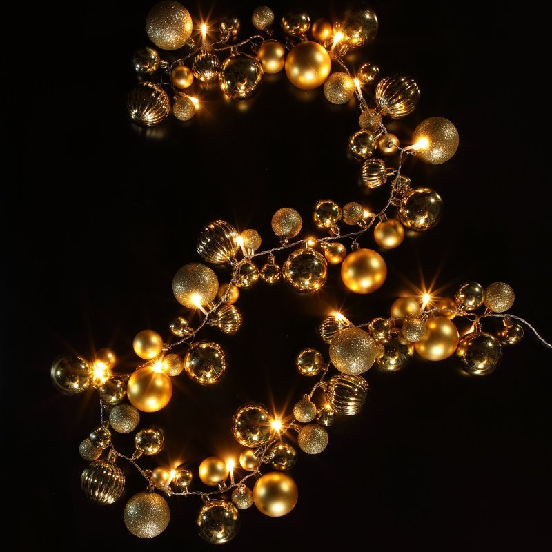 Noma Gold Bauble Cluster Garland 2.2m - Battery Operated