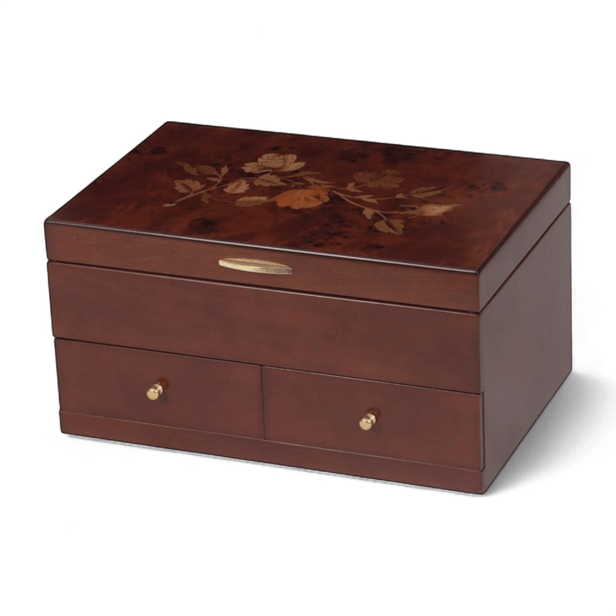 Mya Walnut Rose Jewellery Box – Two-Drawer Design – Beattys of Loughrea