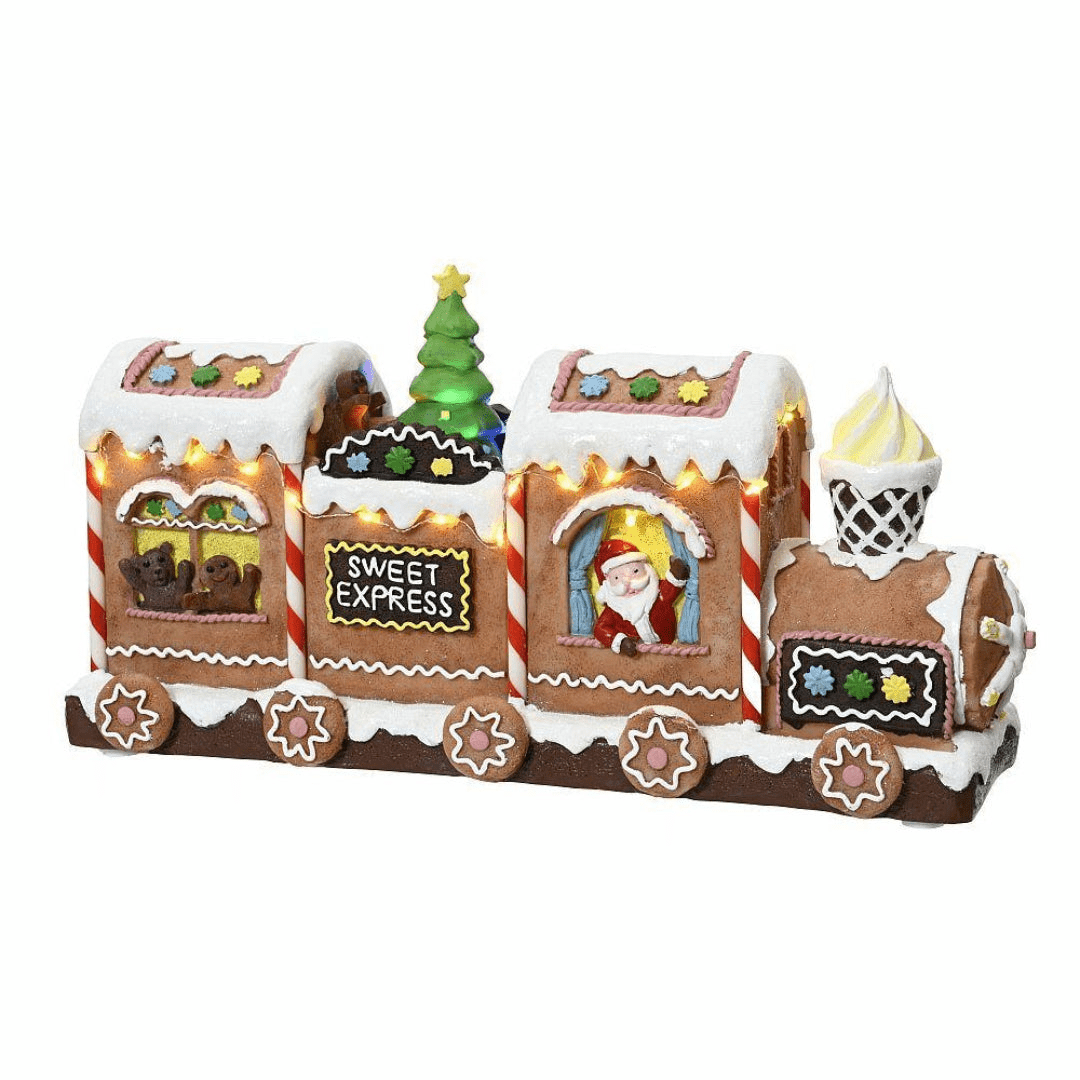 LED Lit Animated Gingerbread Train 18cm Battery Operated